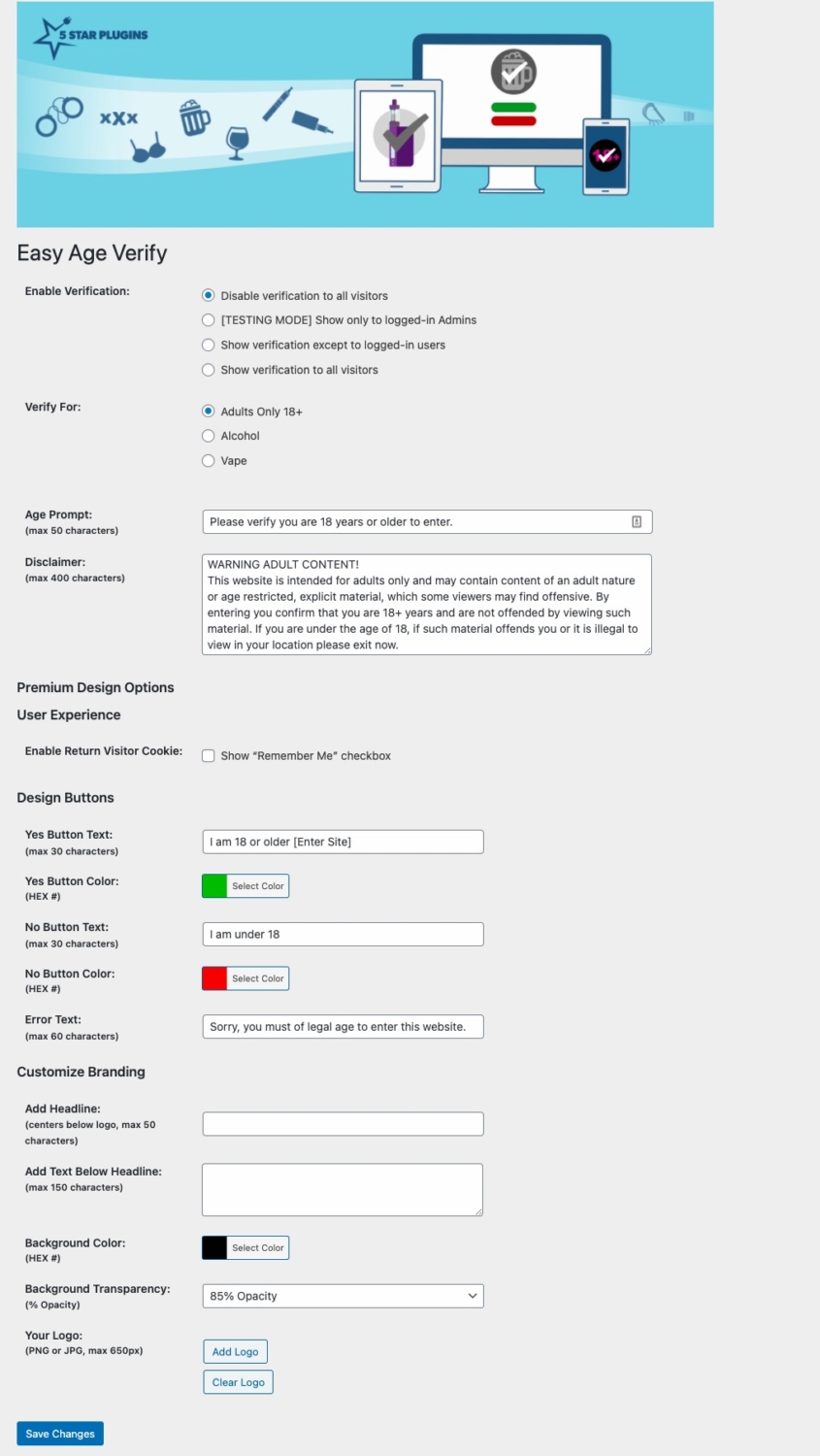 Premium Settings Page | 5 Star Plugins